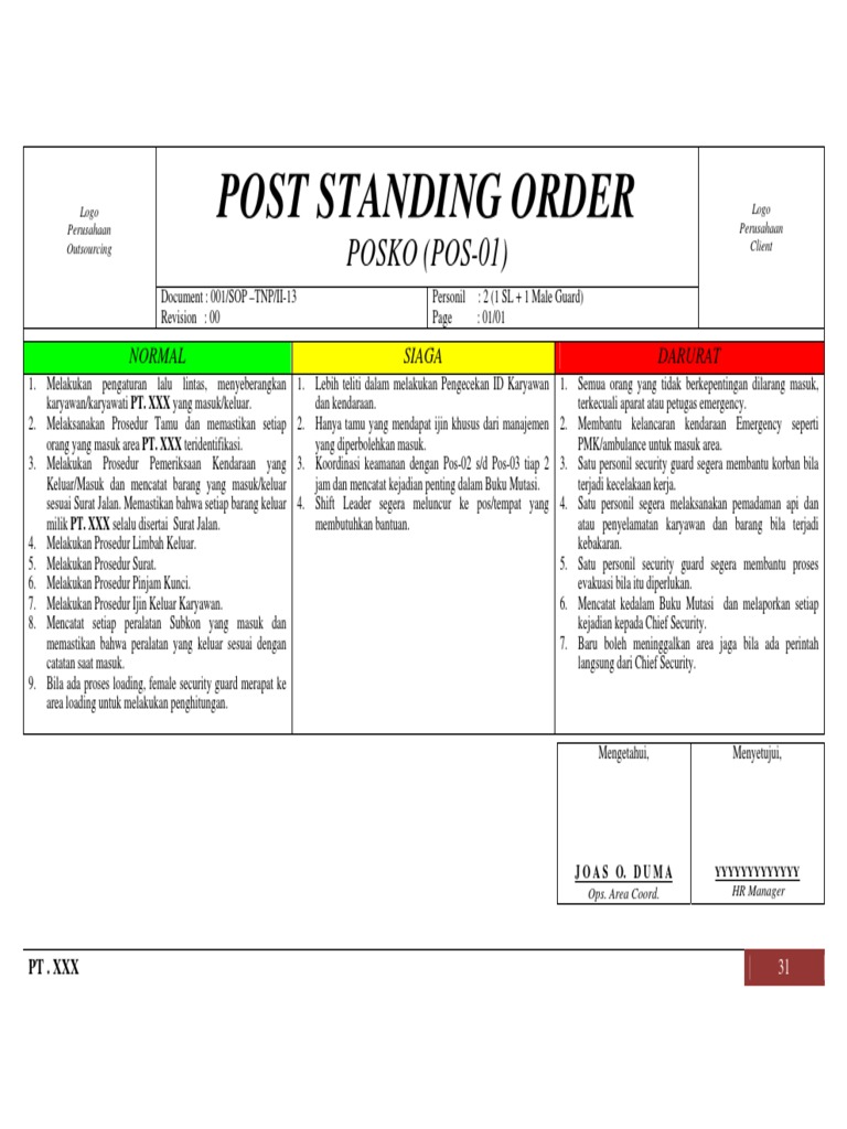 Post Standing Order (PSO) | PDF