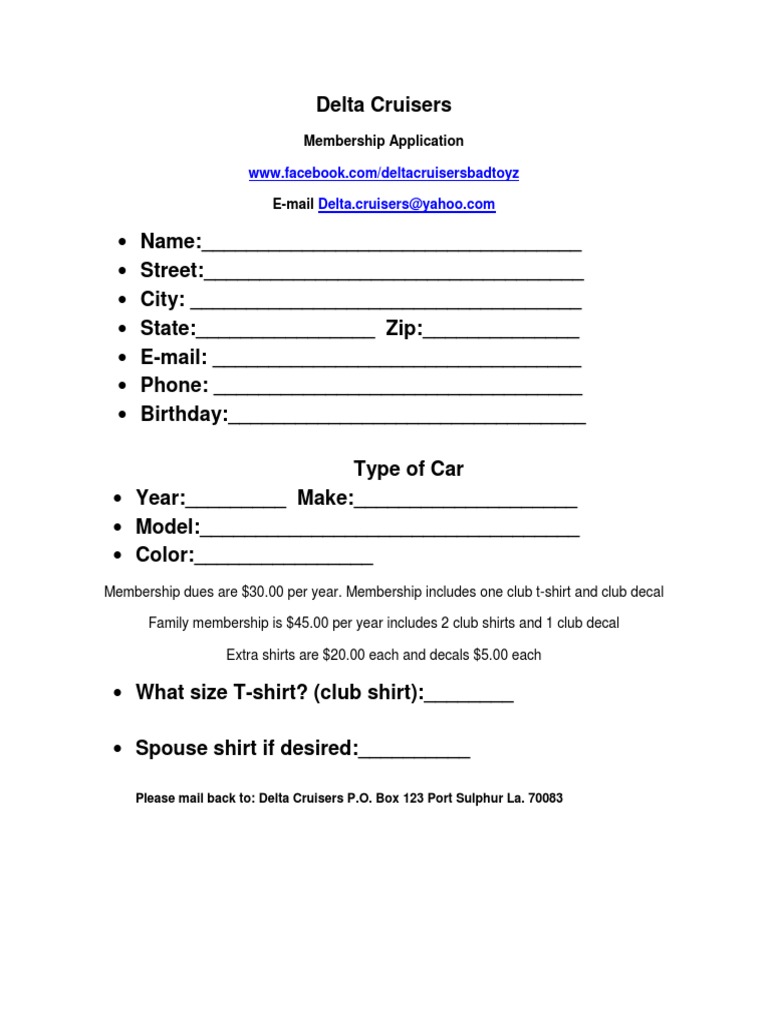 Delta Cruisers Membership Application Form | PDF
