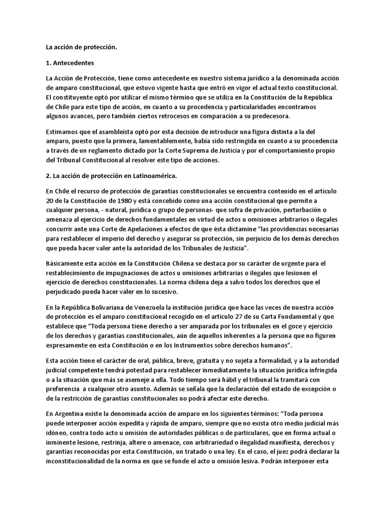 La Acción De Protección En El Ecuador Constitutional Right Constitution