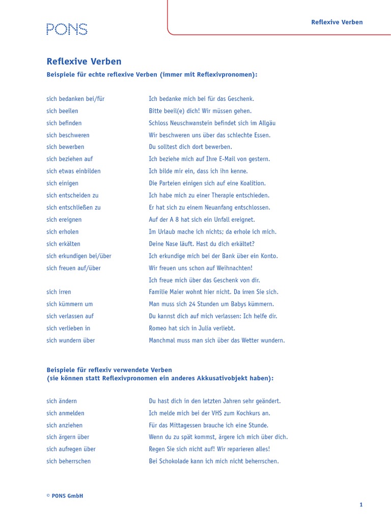 Reflexive Verben Reflexive Verben Verben Und Deutsch Lernen
