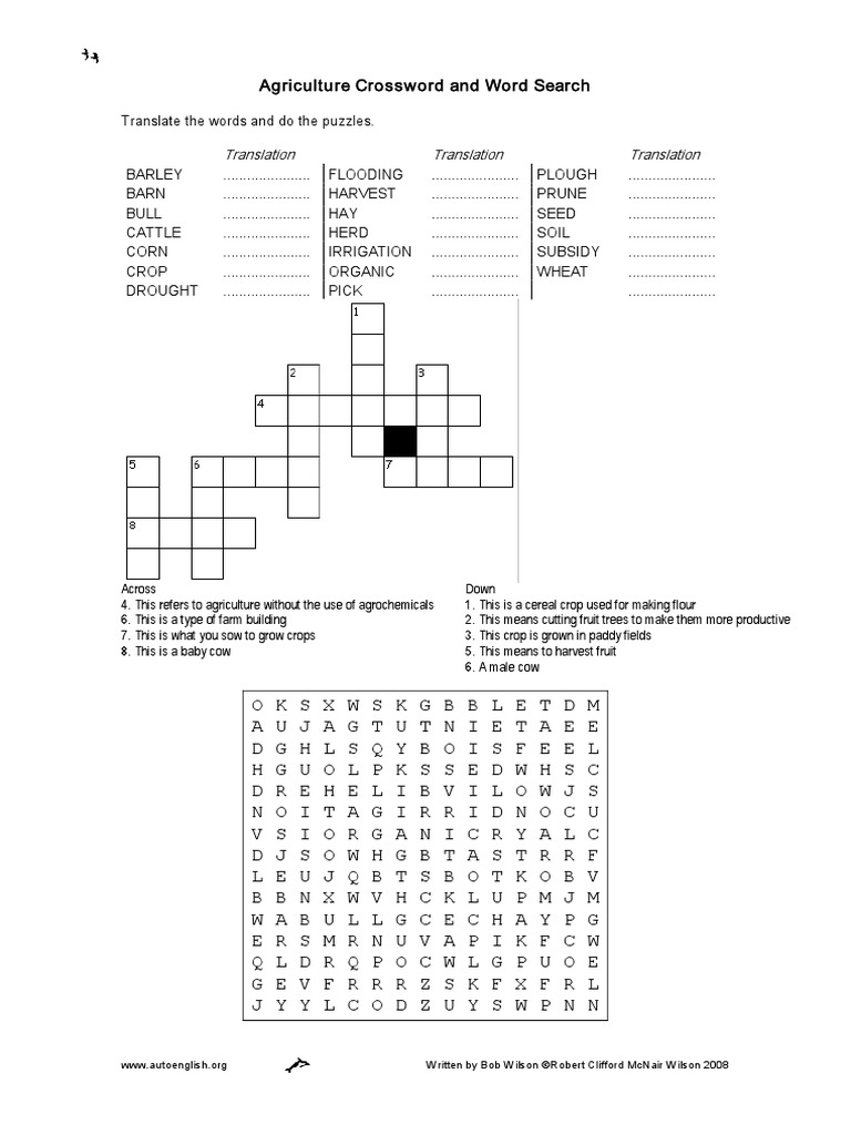 Agriculture Crossword and Word Search: Written by Bob Wilson ©robert ...