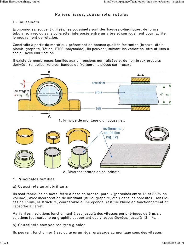 Paliers Lisses, Coussinets, Rotules | PDF | Palier (mécanique) | Matériaux