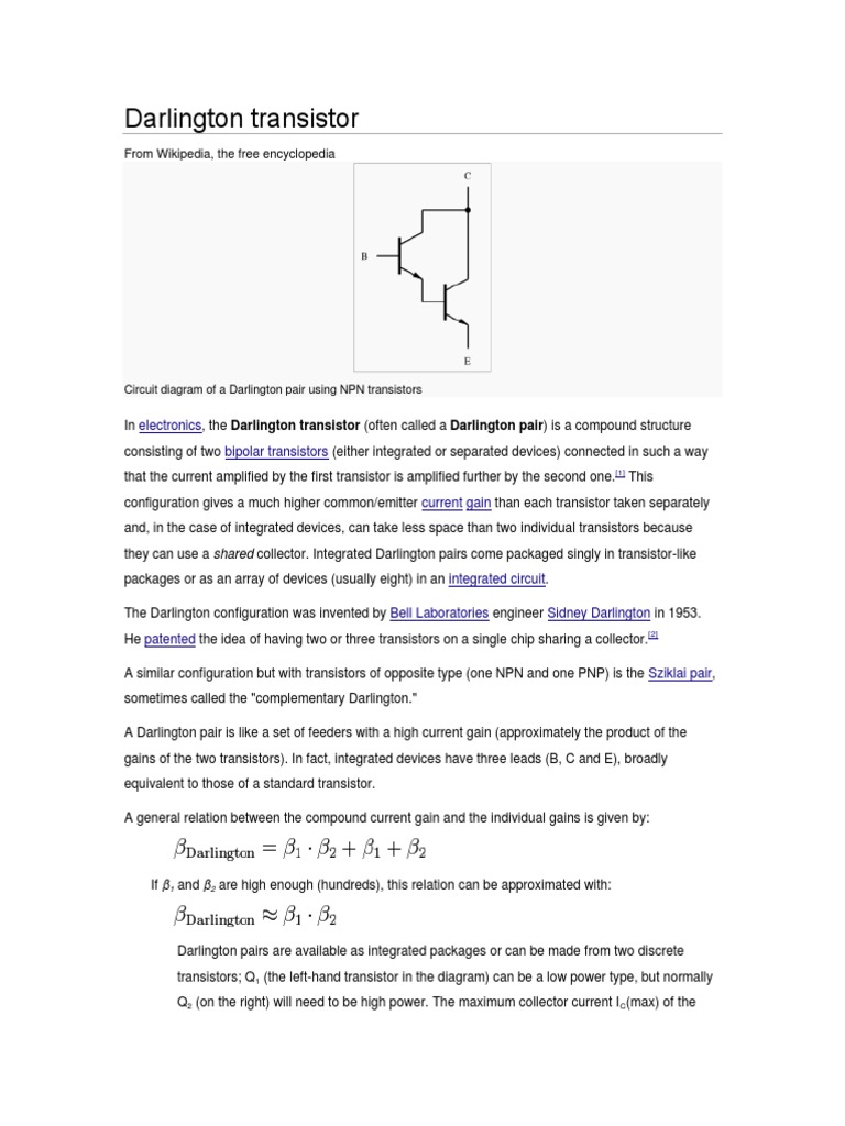Darlington Transistor: From Wikipedia, The Free Encyclopedia | PDF ...