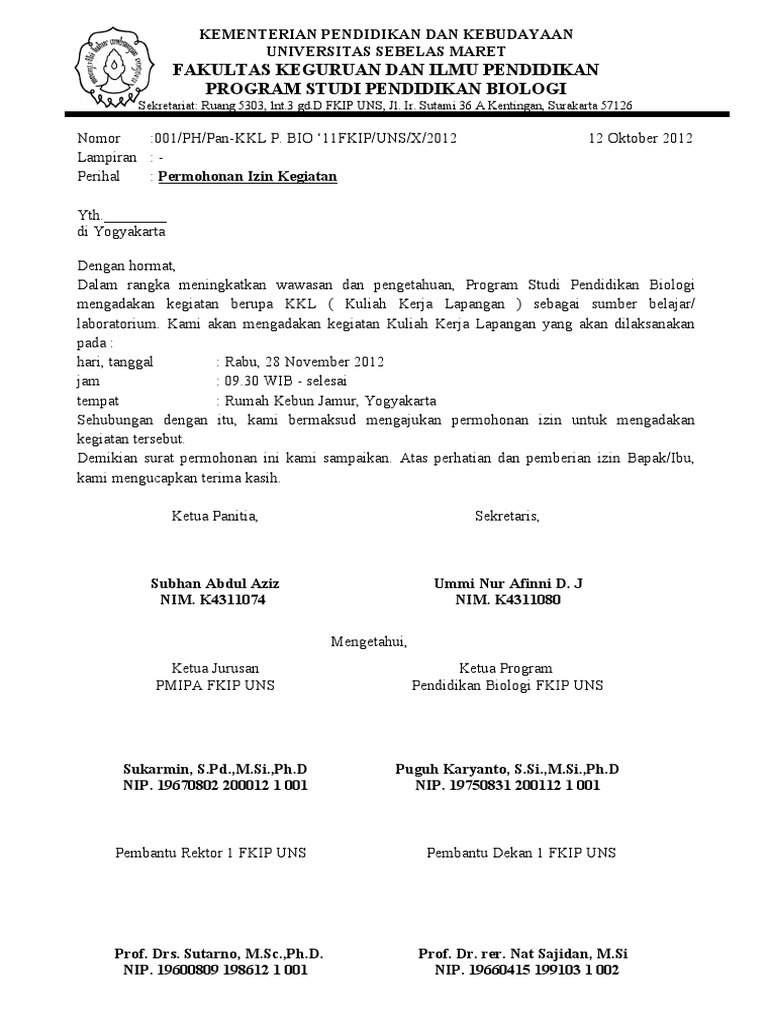 Surat KKL Fix | PDF | Pengembangan Diri