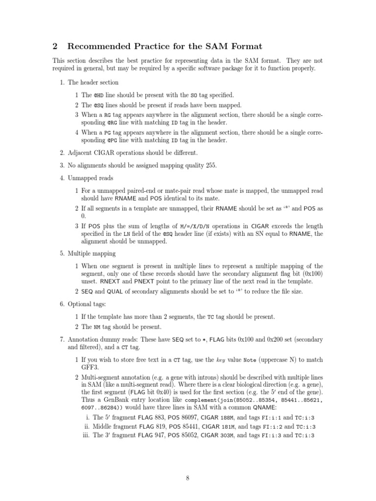 Best Practices for Representing Data in the SAM Format | PDF | Computer ...