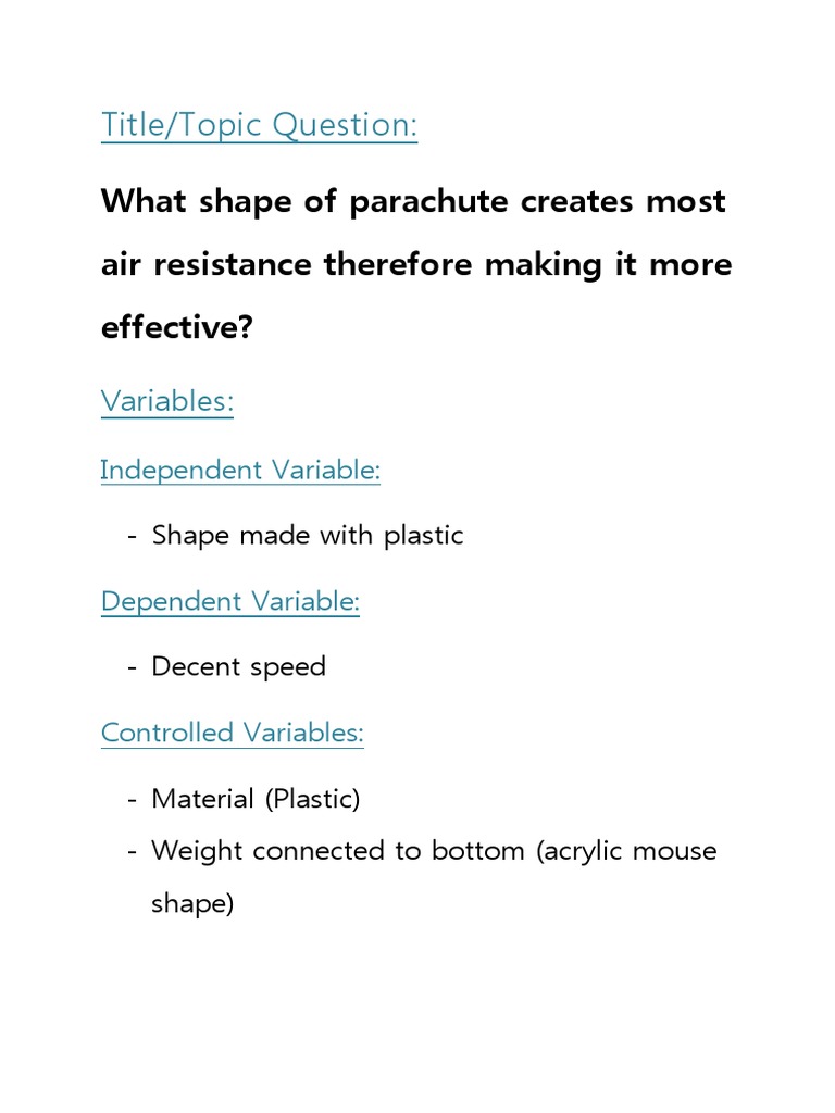 Parachute Shape Effectiveness Study | PDF
