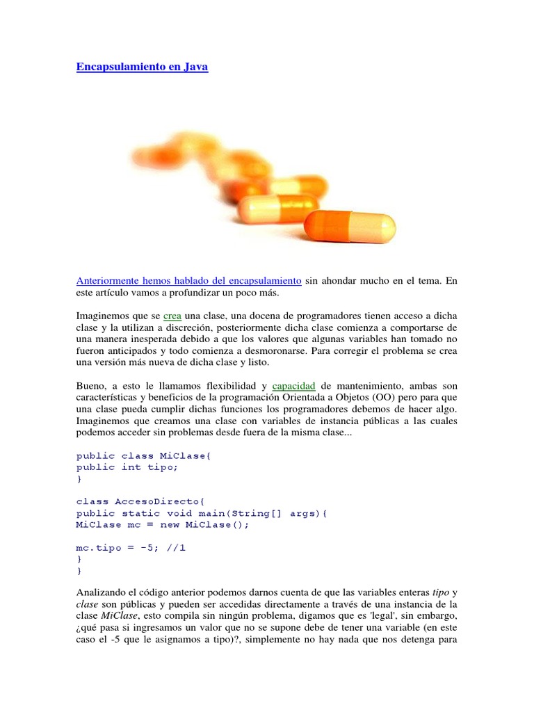 Encapsulamiento en Java.pdf | Java (Lenguaje de programación) | Clase (Programación de Computadoras)