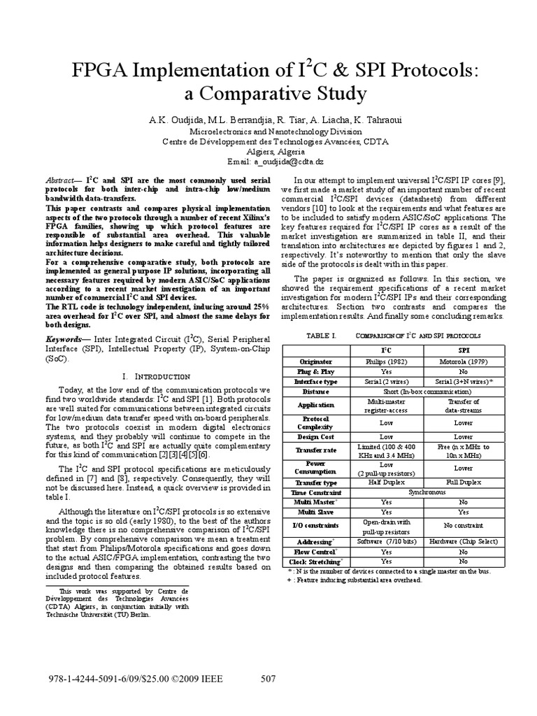 FPGA Implementation of I C & SPI Protocols: A Comparative Study | PDF ...