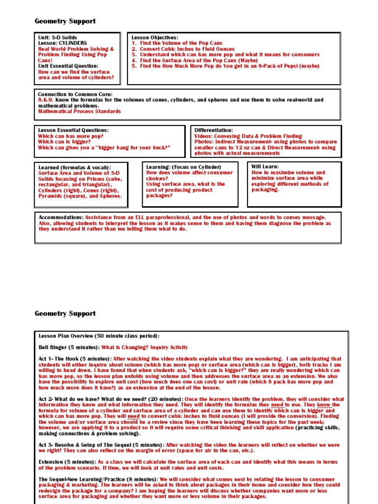 21st Century Lesson Plan: Surface Area & Volume of 3-D Figures ...