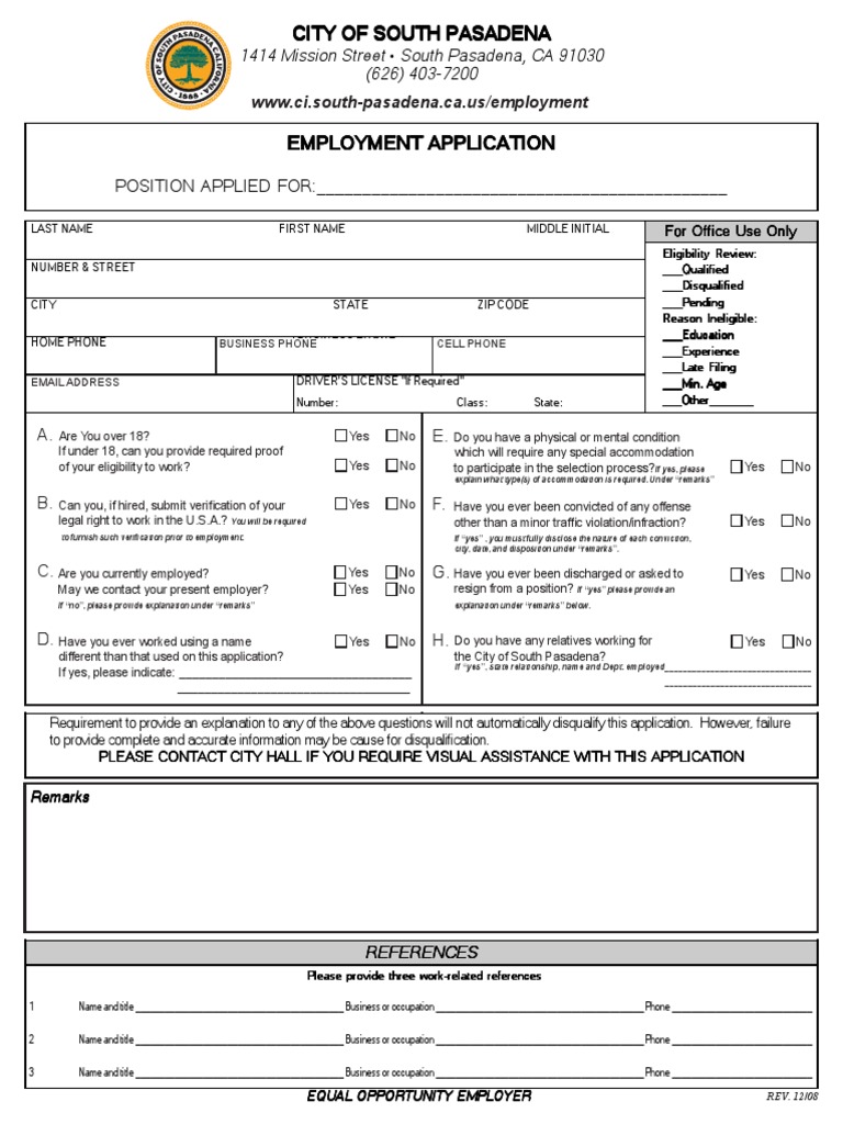 Employment Application - January 2009 | PDF | Race And Ethnicity In The ...