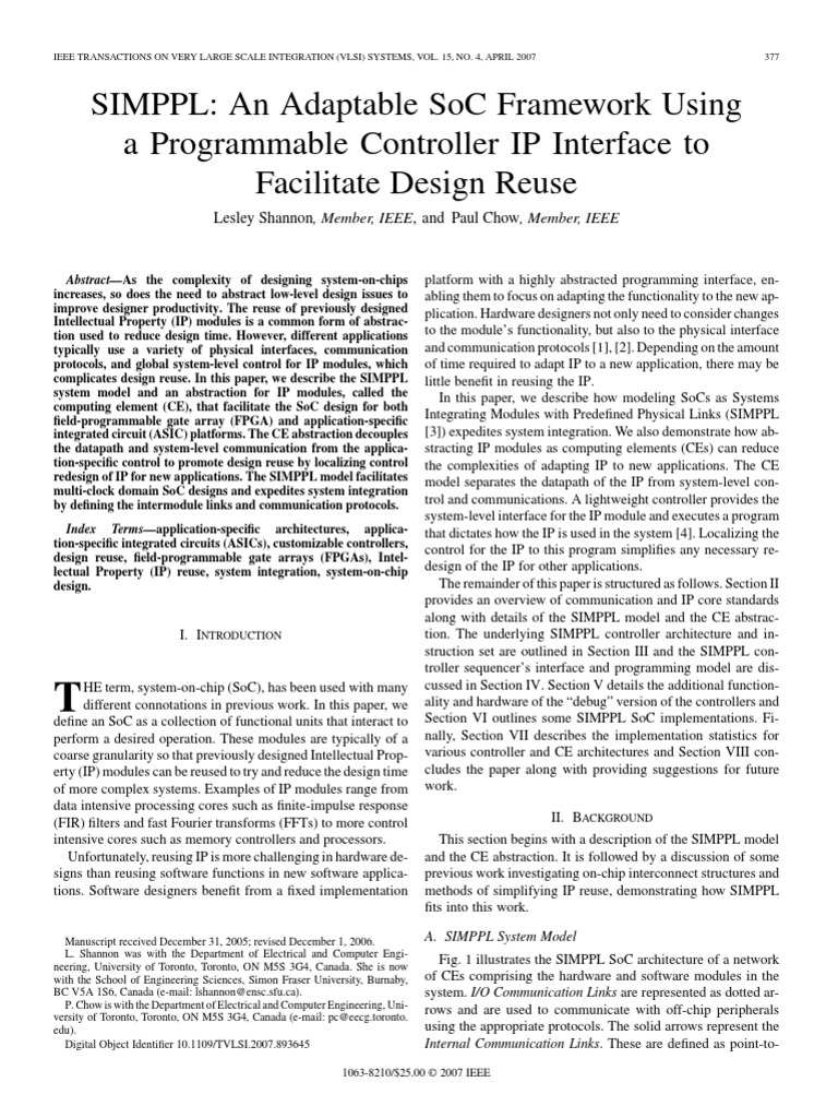 Simppl: An Adaptable Soc Framework Using A Programmable Controller Ip Interface To Facilitate ...