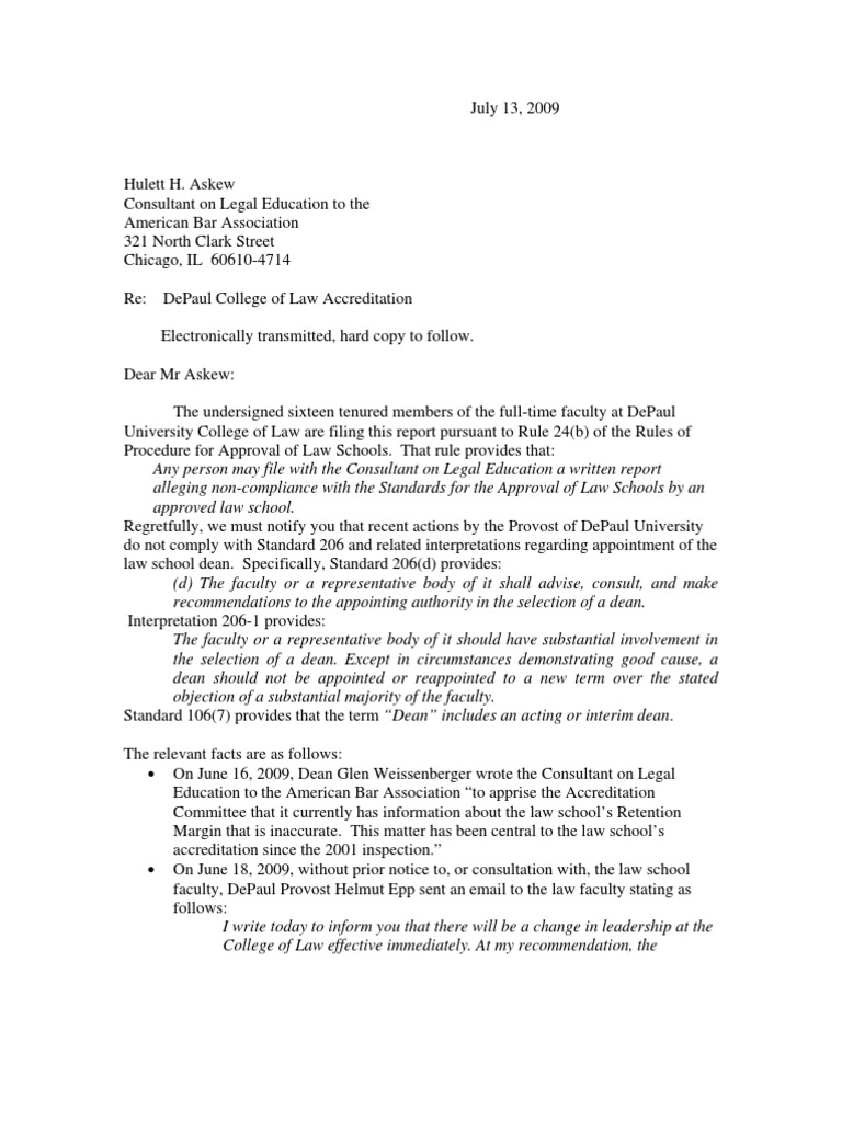 Depaul Letter | PDF | American Bar Association | Dean (Education)