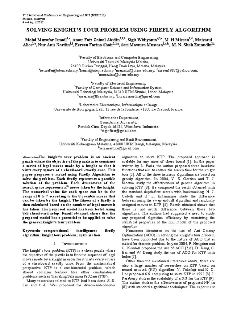 2012 04 04 Solving Knights Tour Problem Using Firefly Algorithm Pdf 