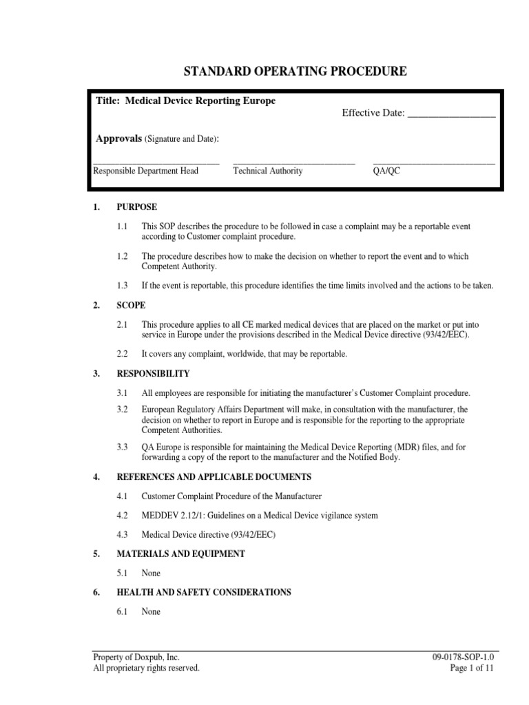 Sample SoP For Vigilance System | PDF | Medical Device | Government