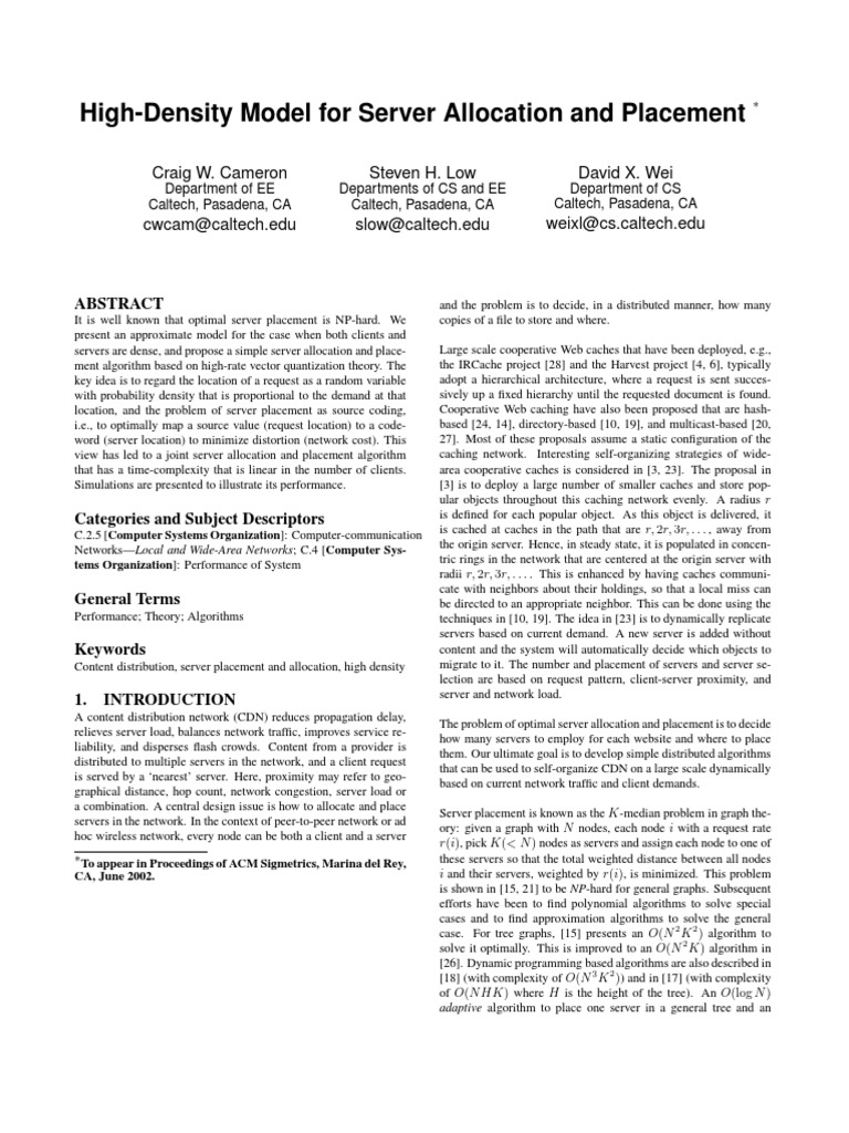 High-Density Model For Server Allocation and Placement: Craig W ...