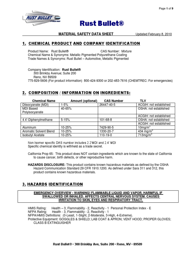 MSDS Rust Bullet | PDF | Dangerous Goods | Asthma