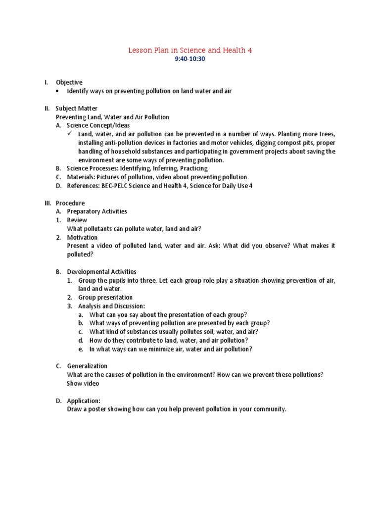 Lesson Plan in Science 10-14 | PDF | Pollution | Lesson Plan