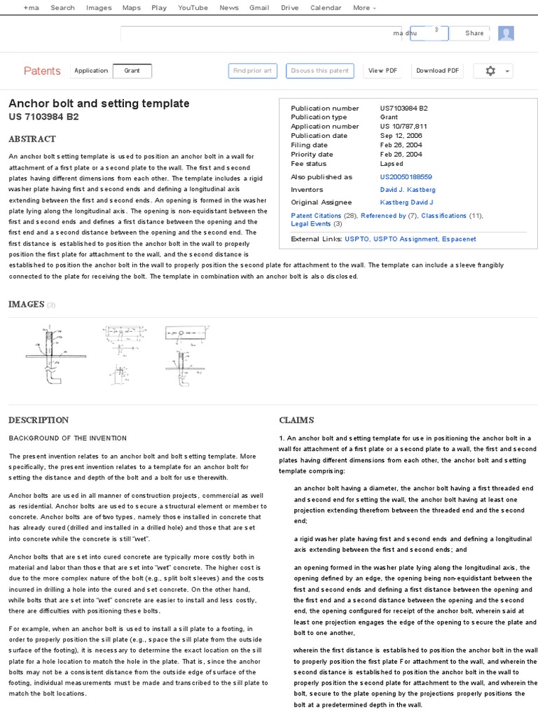 Anchor Bolt and Setting Template | PDF | Screw | Lumber