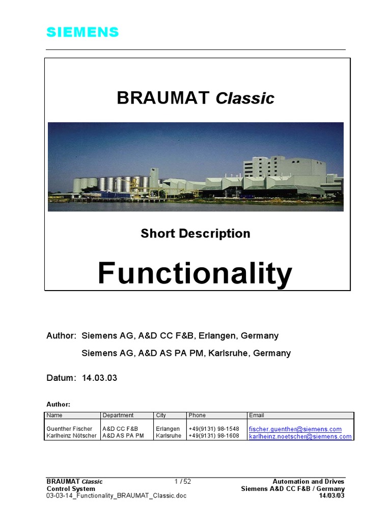 03-03-14 Functionality BRAUMAT Classic | PDF | Automation | Parameter ...