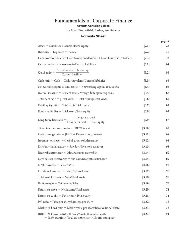 Fundamentals of Corporate Finance: Formula Sheet | PDF | Revenue ...