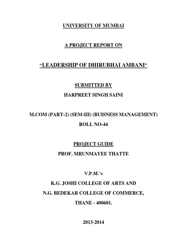 Project On Leadership | PDF | Leadership | Business