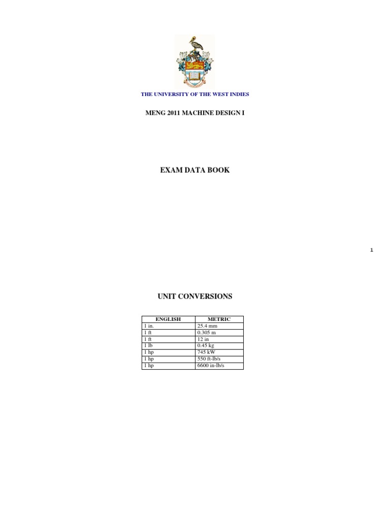 Machine Design Exam Data Book | PDF | Stress (Mechanics) | Strength Of ...