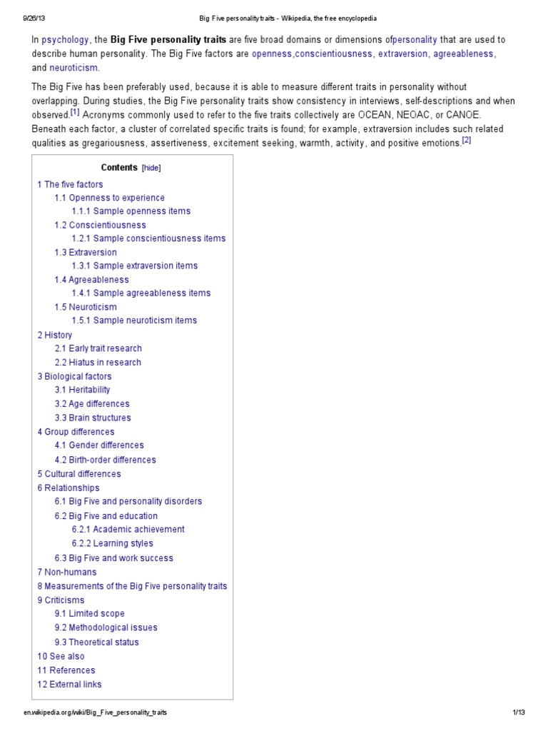 Big Five Personality Traits | PDF | Personality Disorder | Extraversion ...