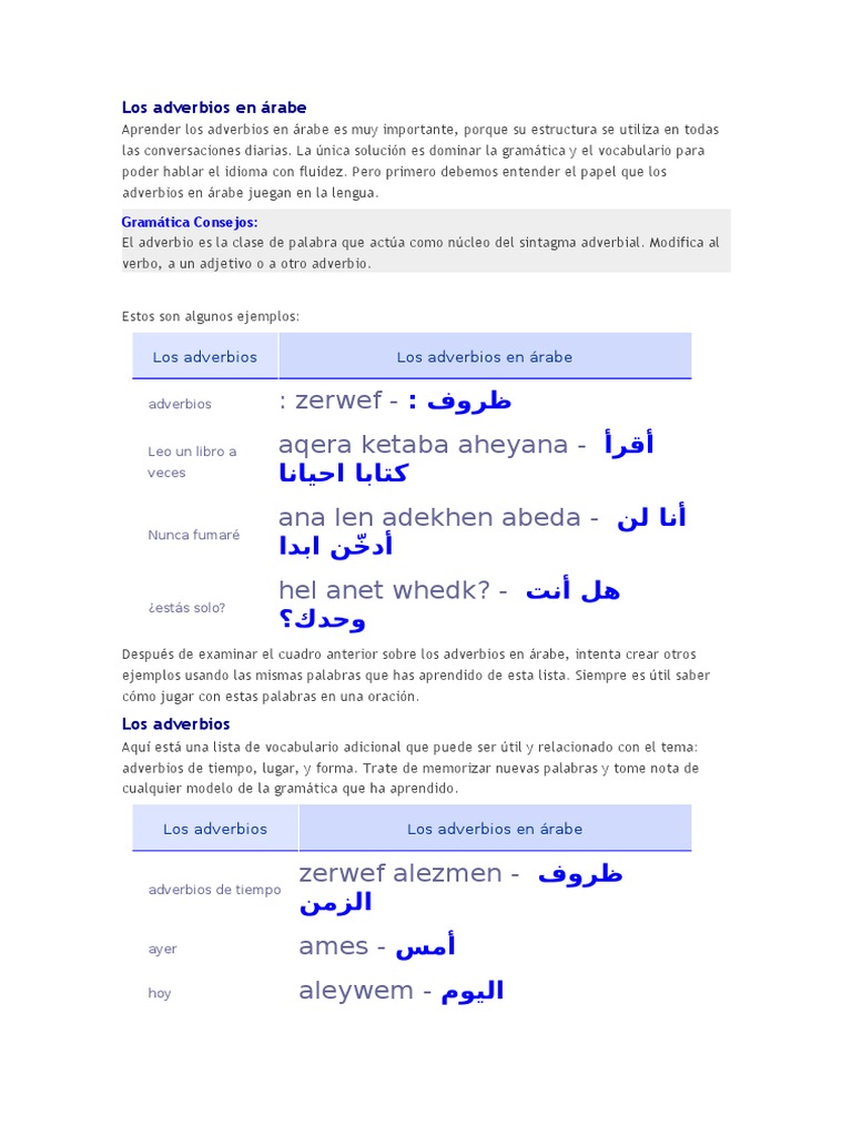 Los Adverbios en Árabe | PDF | Adverbio | Semiótica