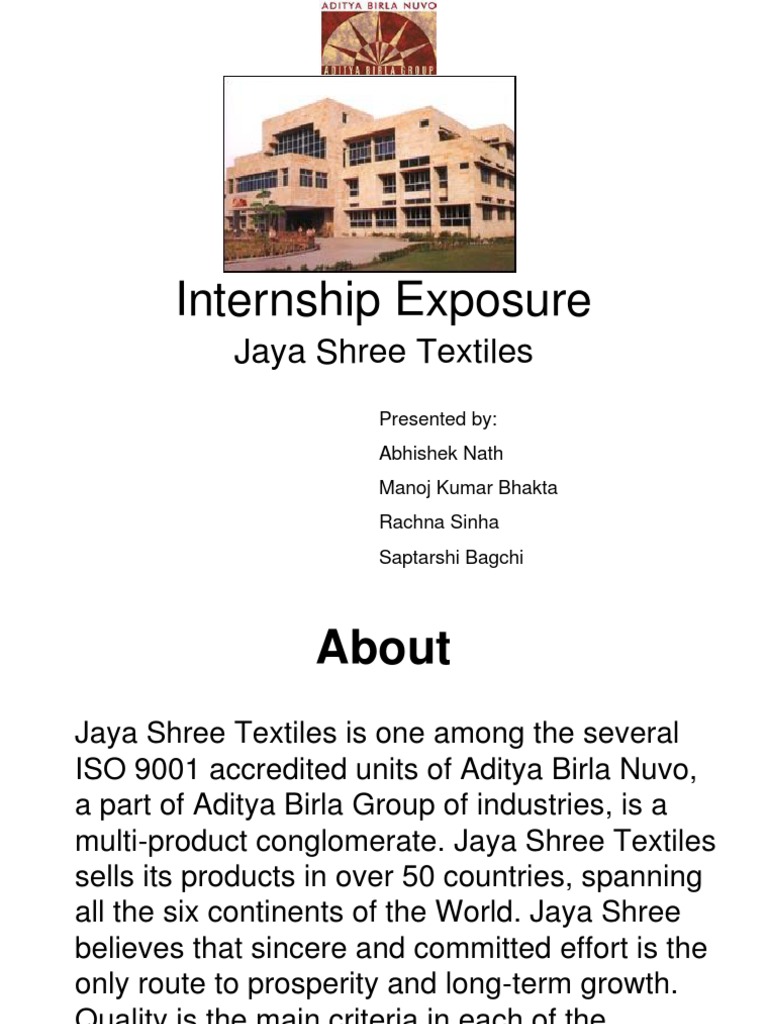 Textile Internship exposure - Jaya Shree Textiles - Aditya Birla ...
