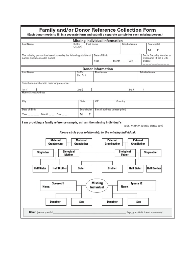 Dna Family Collection Form | PDF | Parent | Relationships