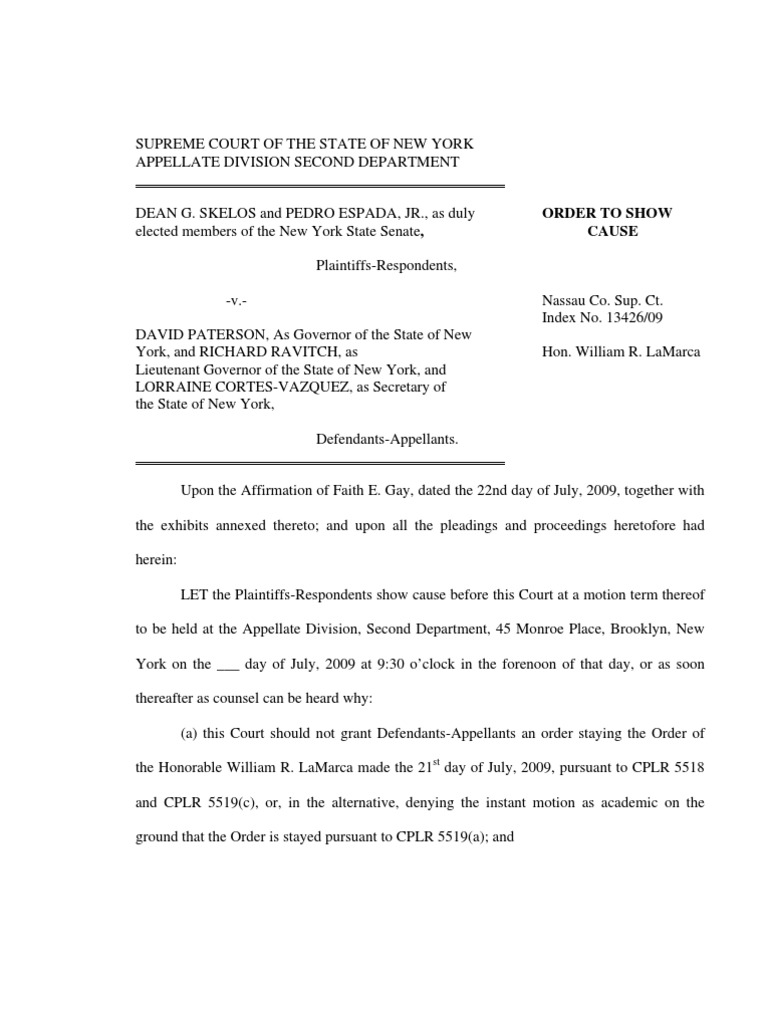 Order To Show Cause | Download Free PDF | New York Supreme Court | Appeal