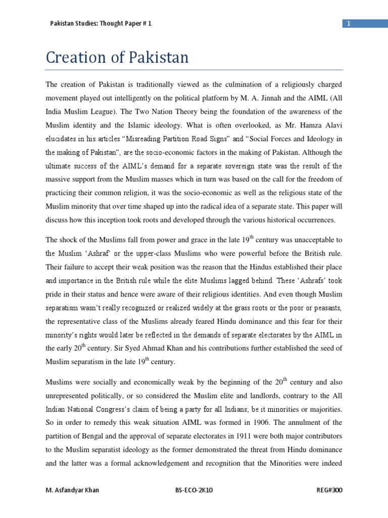 Creation of Pakistan | PDF | Pakistan Movement | Muhammad Ali Jinnah