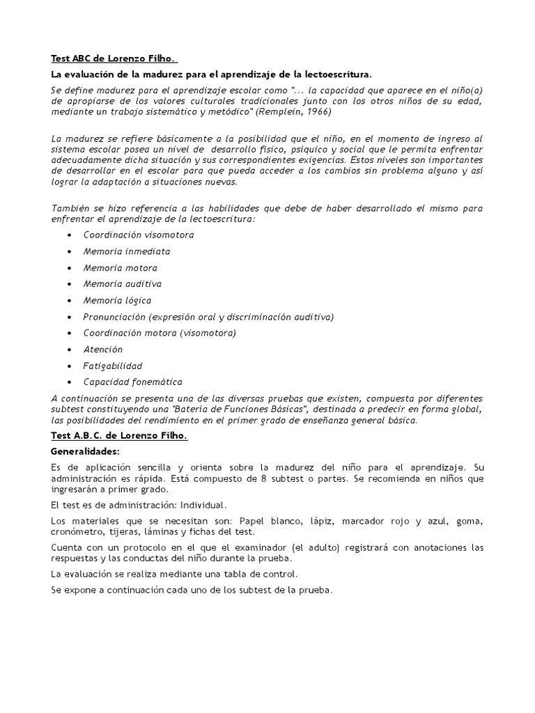 Test ABC de L. Filho | PDF | Memoria | Aprendizaje