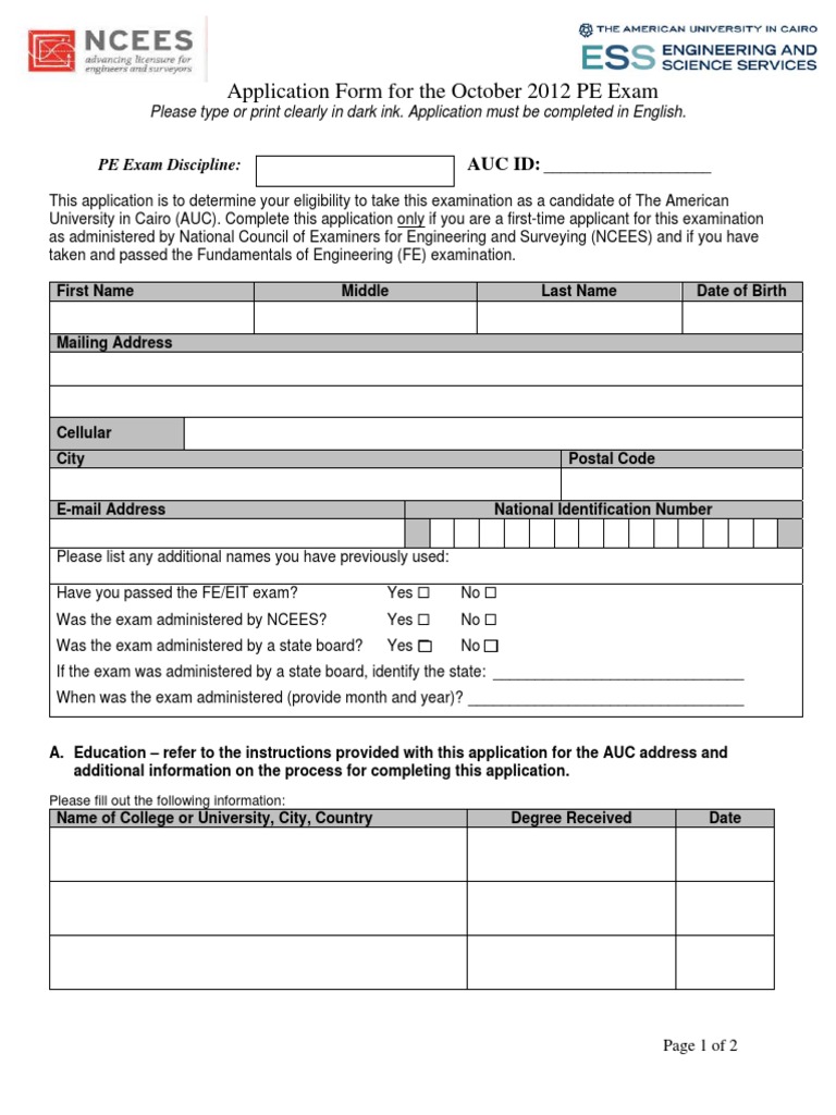 Application Form For The October 2012 PE Exam | PDF | Doctor Of ...