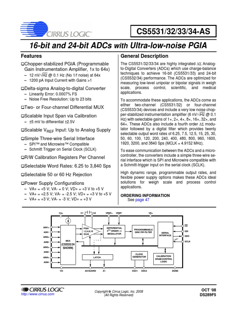 Cirrus Logic CS5532 ASZ Datasheet | PDF | Analog To Digital Converter ...