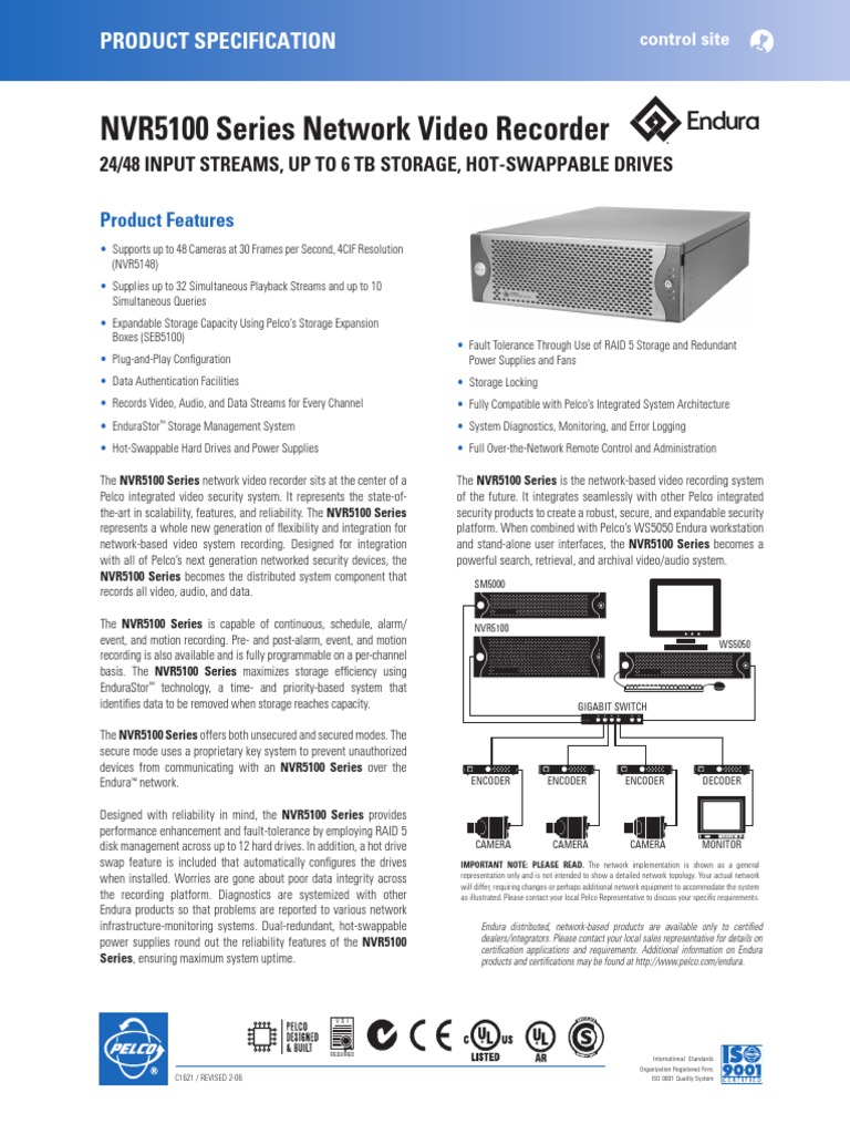 Pelco Endura NVR5100 Series Network Video Recorder Spec | PDF ...