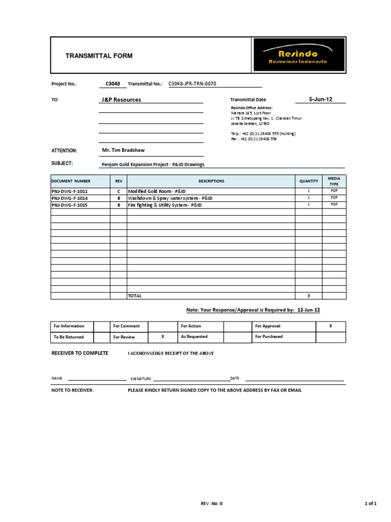 Penjom Gold Project P&ID Transmittal | PDF