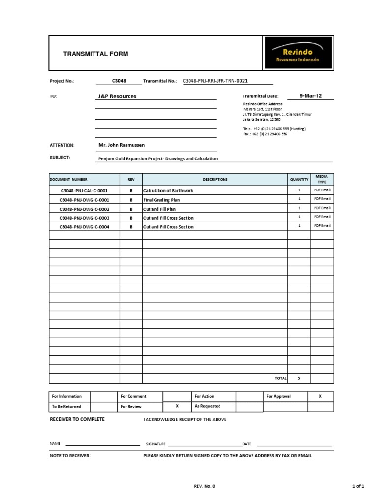 Transmittal Form: Project No.: Transmittal No. | PDF | Business