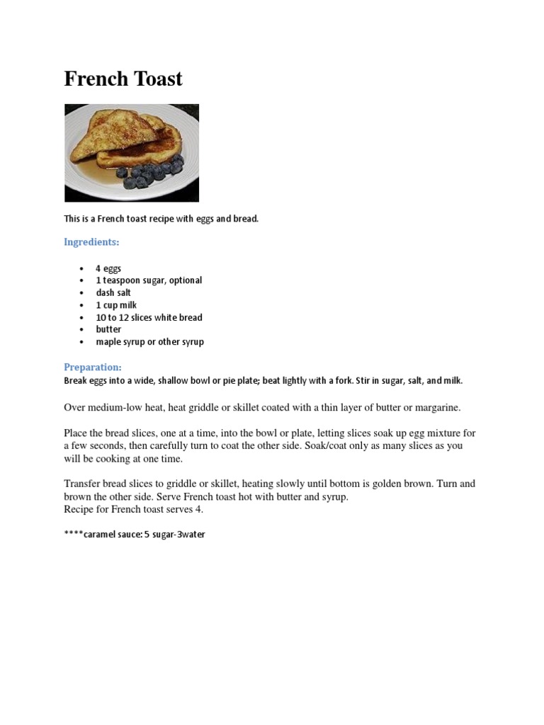 Easy French Toast Recipe for 4 | PDF