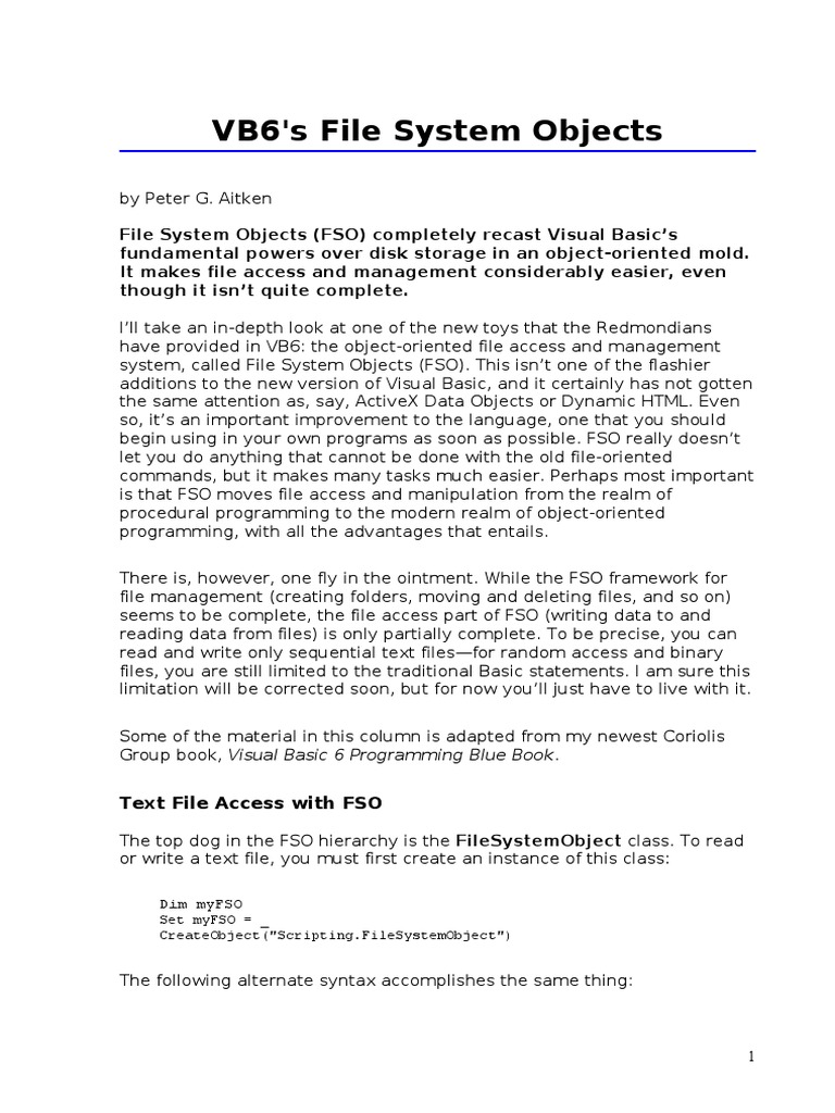 VB6 S File System Objects | PDF | Computer File | Filename
