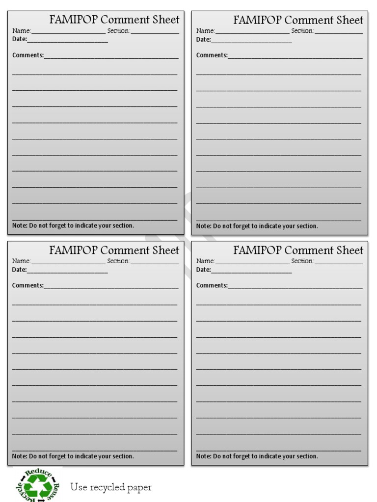 FAMIPOP Feedback Form | PDF | Printing Materials | Paper