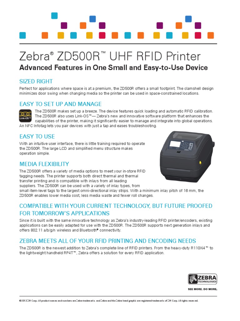 Zebra ZD500R RFID Printer Data Sheet | PDF