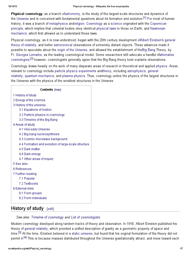 History of Study: Timeline of Cosmology List of Cosmologists | PDF ...