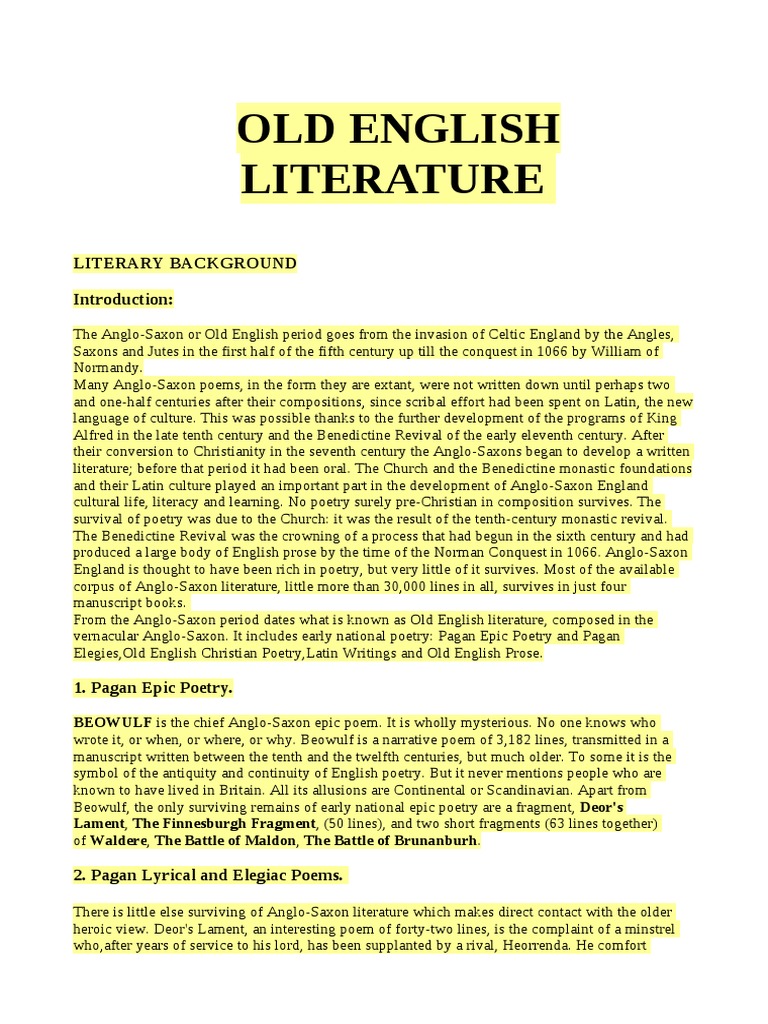 Old English Literature | PDF | Beowulf | Anglo Saxons