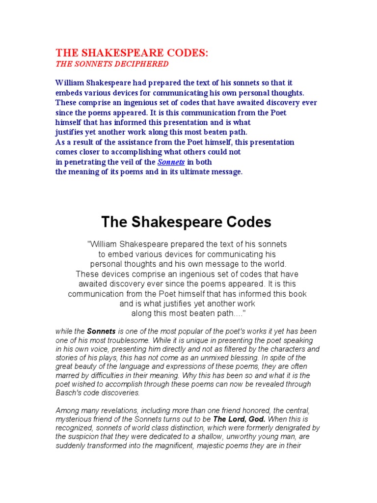 The Shakespeare Codes | Shakespeare's Sonnets | Midrash