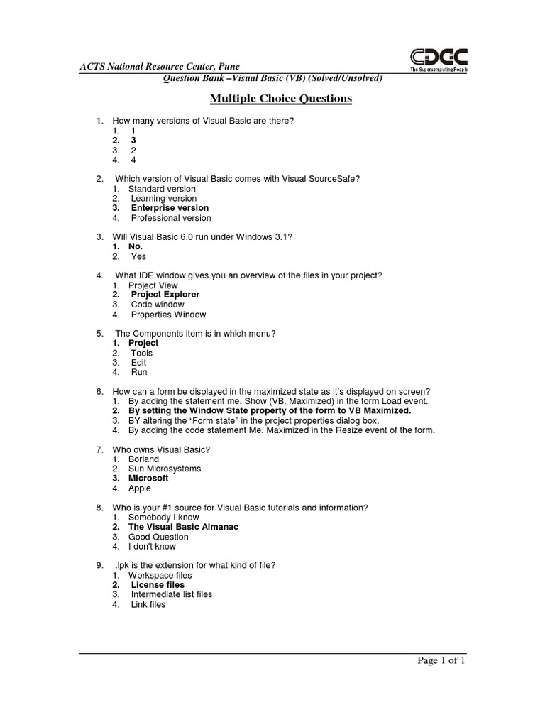 Question Bank For VB | PDF | Visual Basic .Net | Databases