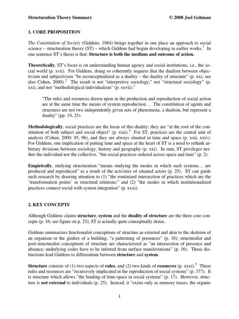 Giddens Structuration Theory Summary What Is Structuration Theory