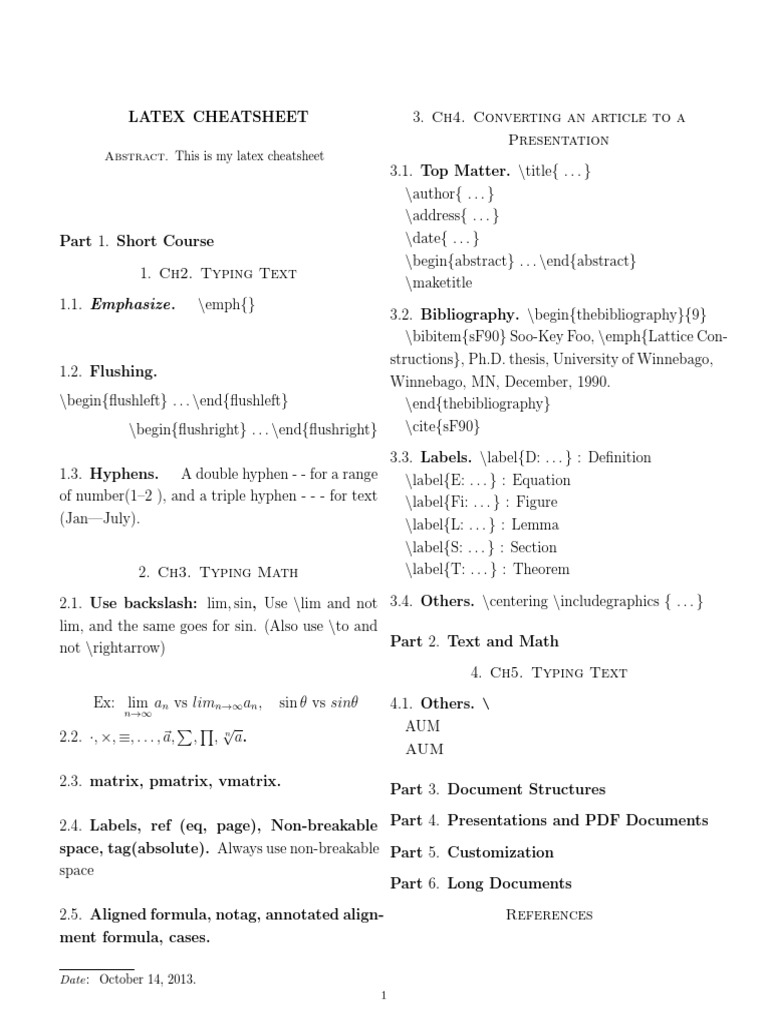 LaTeX Cheatsheet for Text and Math | PDF | Language Arts & Discipline ...