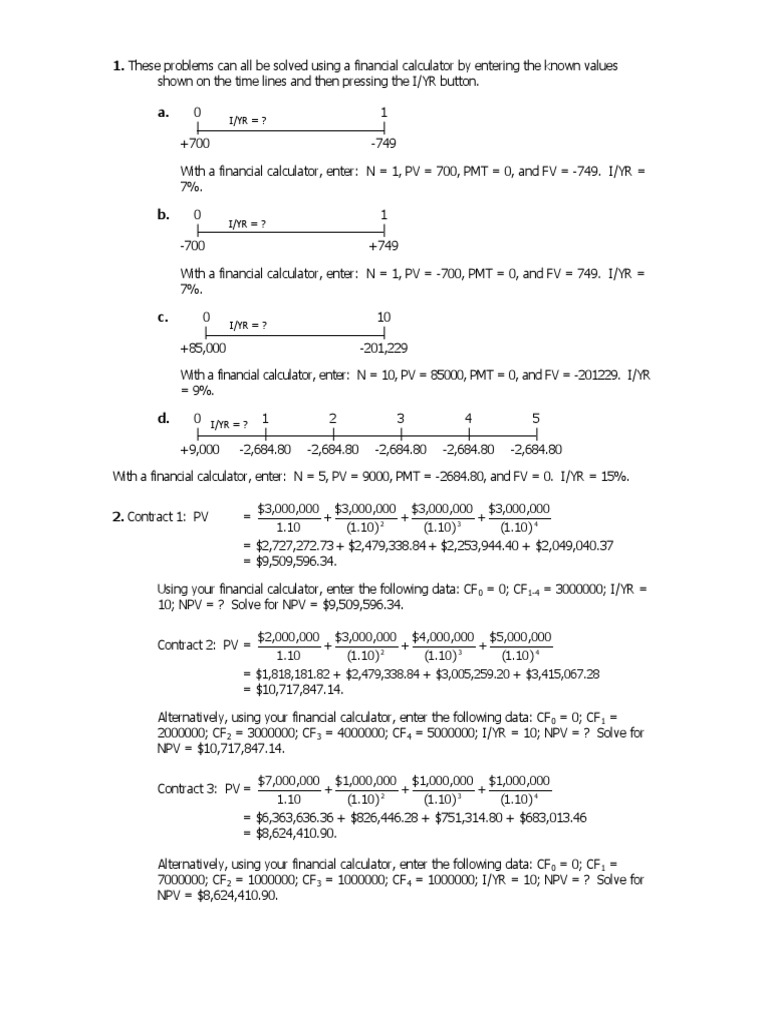 Financial Calculator NPV and I/YR Solutions | PDF | Time Value Of Money ...