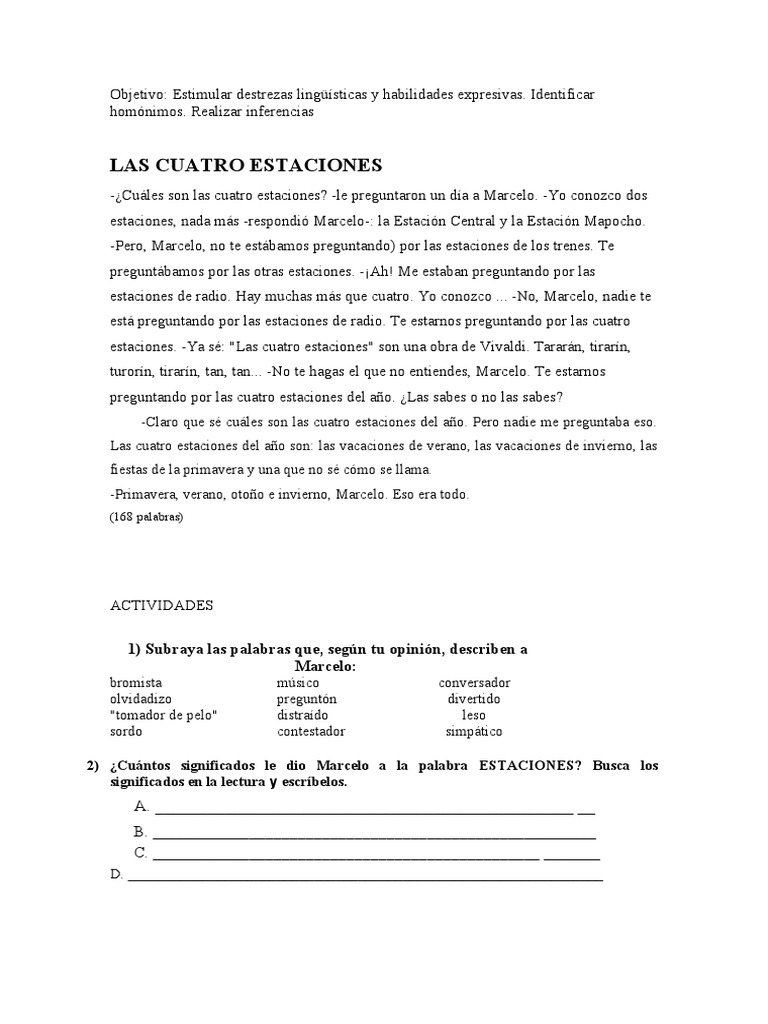 Cuento sobre las cuatro estaciones | PDF | Ocio